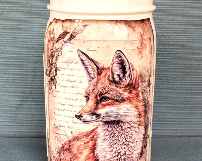 Fox Mason Jar, Decoupaged, Quart Mason Jar, Picture on Front and Back ...