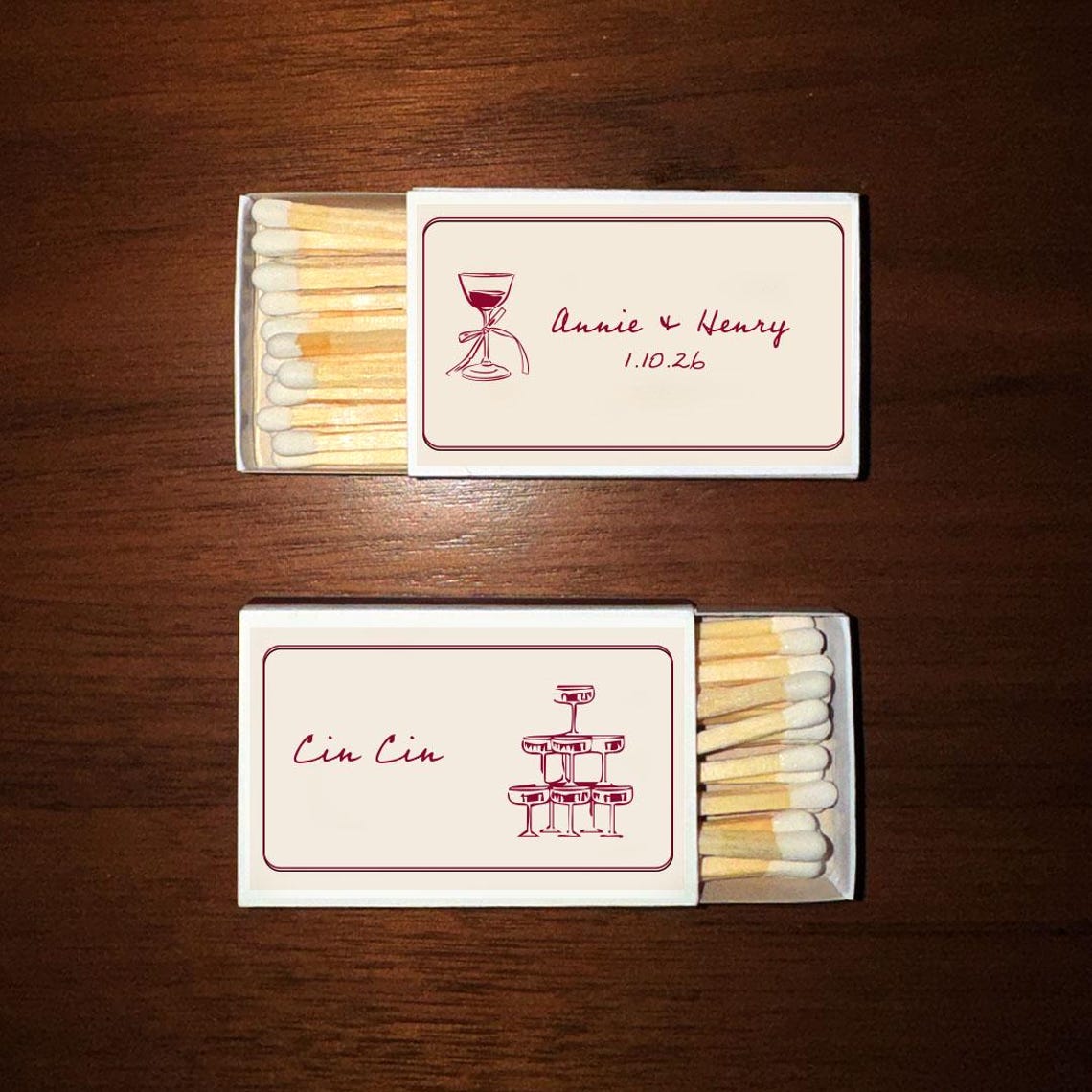 Custom Wedding Favors Matchboxes – Champagne Toast Design ...