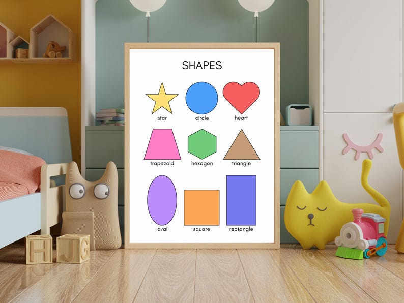 Shapes in Bright Colors Poster for Kids – Printable Educational Wall ...