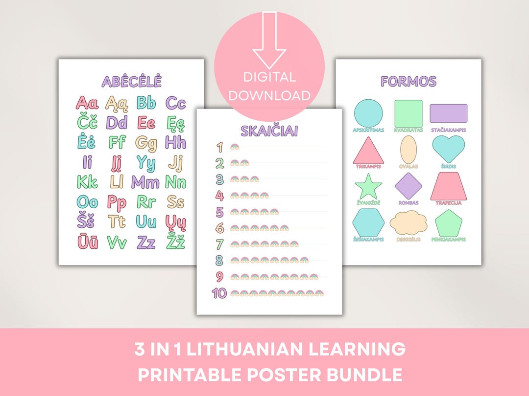 Lithuanian Alphabet, Numbers & Shapes Printable Posters – 3-in-1 ...