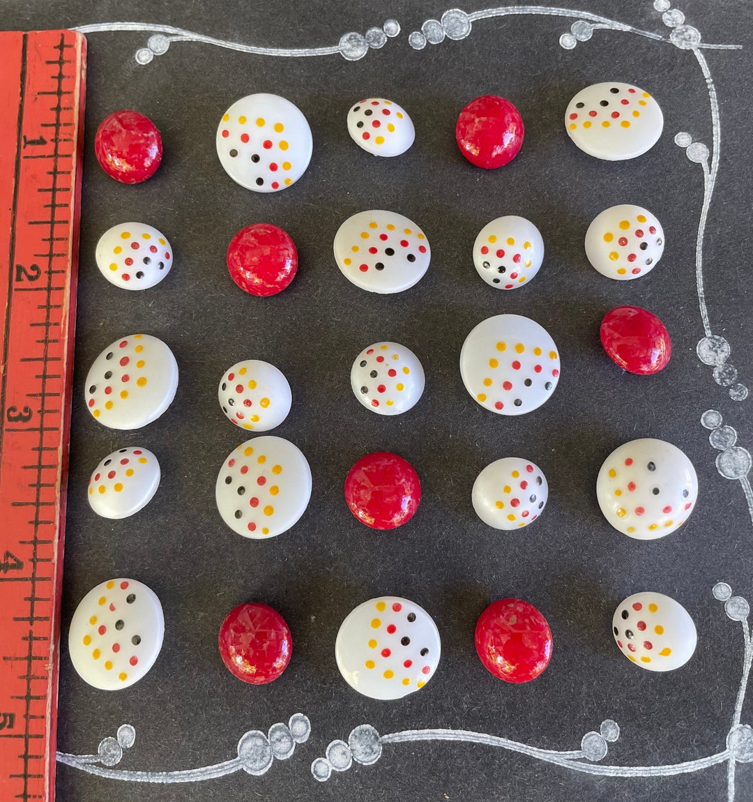 25pc 13-18mm Vintage 1960s West Germany Red Multi Color Polka Dot ...