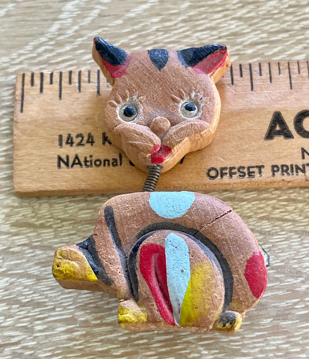 Vintage Antique 1920s 1930s Japan Wood Bobble Head Nodder Cat Pin ...