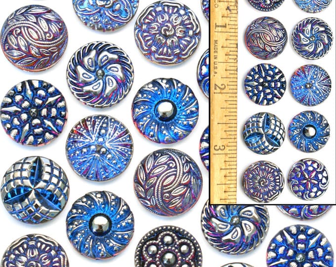 18mm Vintage Czech Glass BLUE Purple Flash AB SHANKLESS No Shank ...