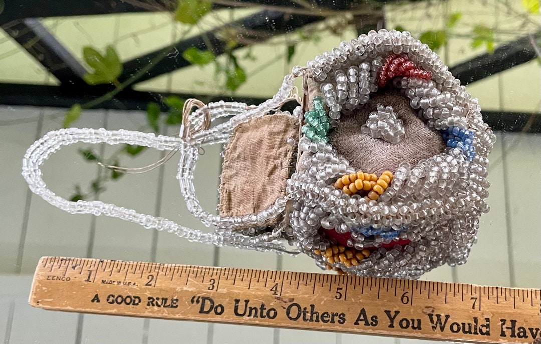 Late 19th Century to Early Twentieth Century Native American Beaded Vintage Tan Red Iroquois ...