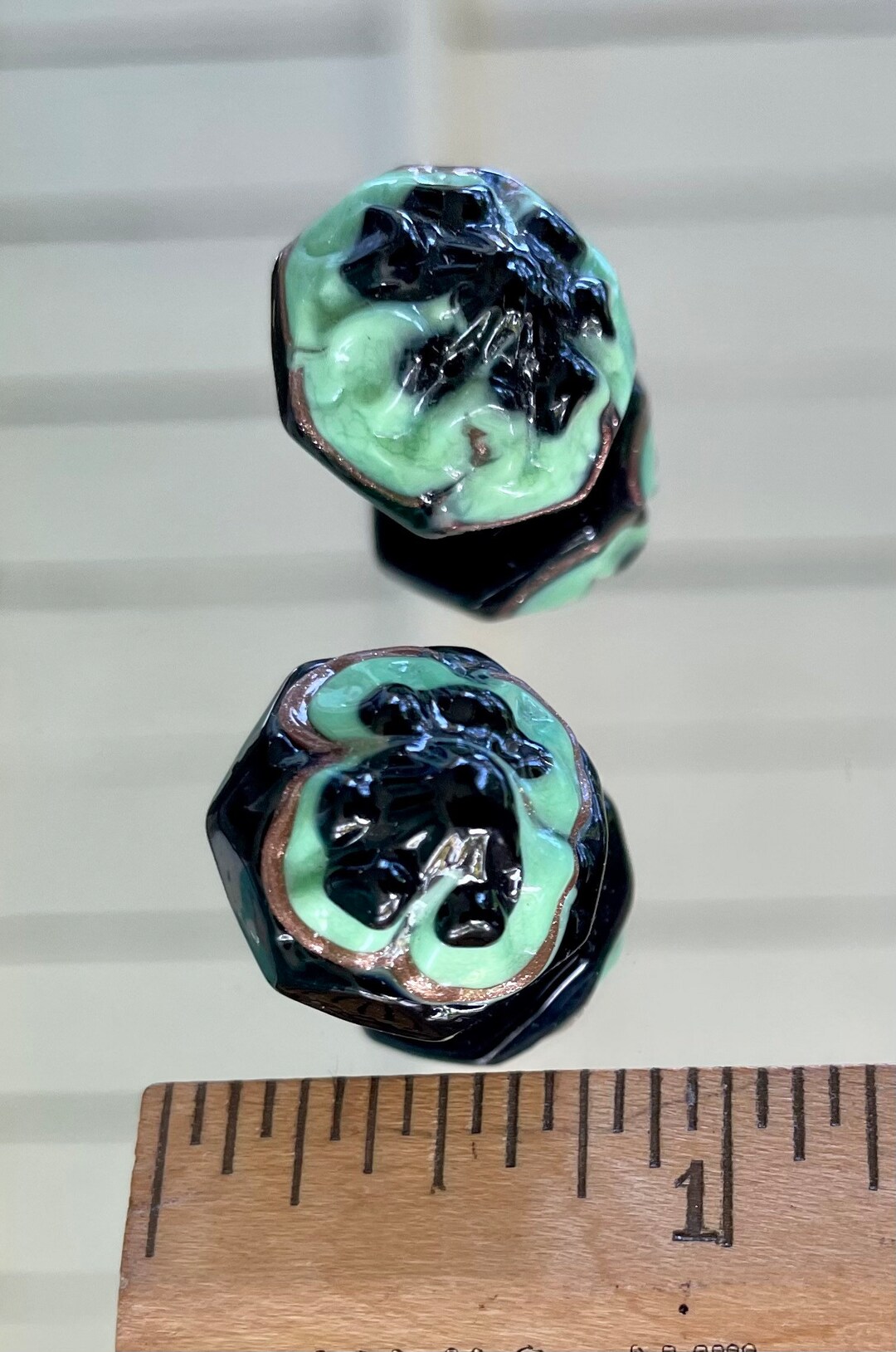 2pc 18mm Vintage Czech Black Green Handmade Lampwork Glass Pudding Mold ...