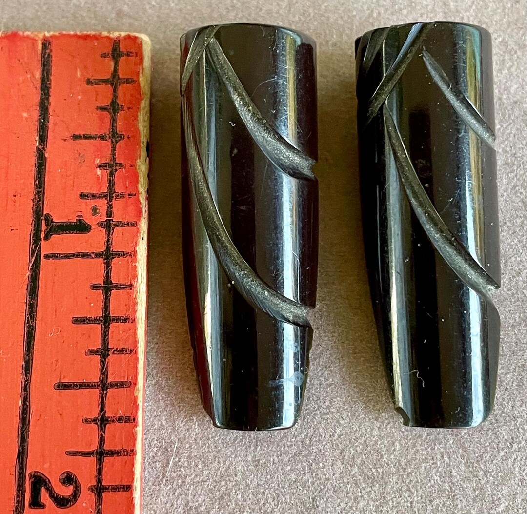 Pair of Two Original Vintage 1920s Antique Art Deco Black Deeply Carved ...