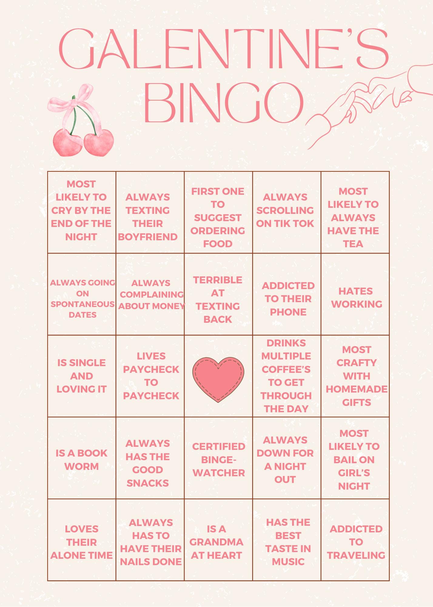 Galentine's Bingo Card - Girl's Night Activity - Etsy