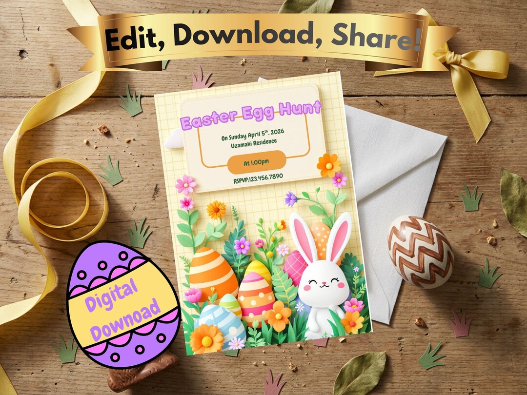 EDITABLE 3D Bunny Easter Evite Template 'easter Egg Hunt' - Etsy