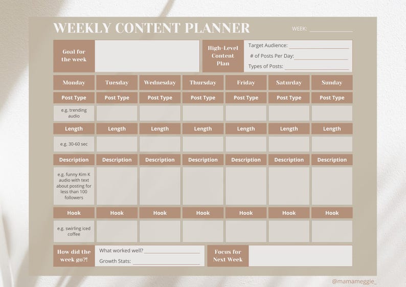 Weekly Social Media Content Creator Planner Calendar - Neutral Tones - Etsy