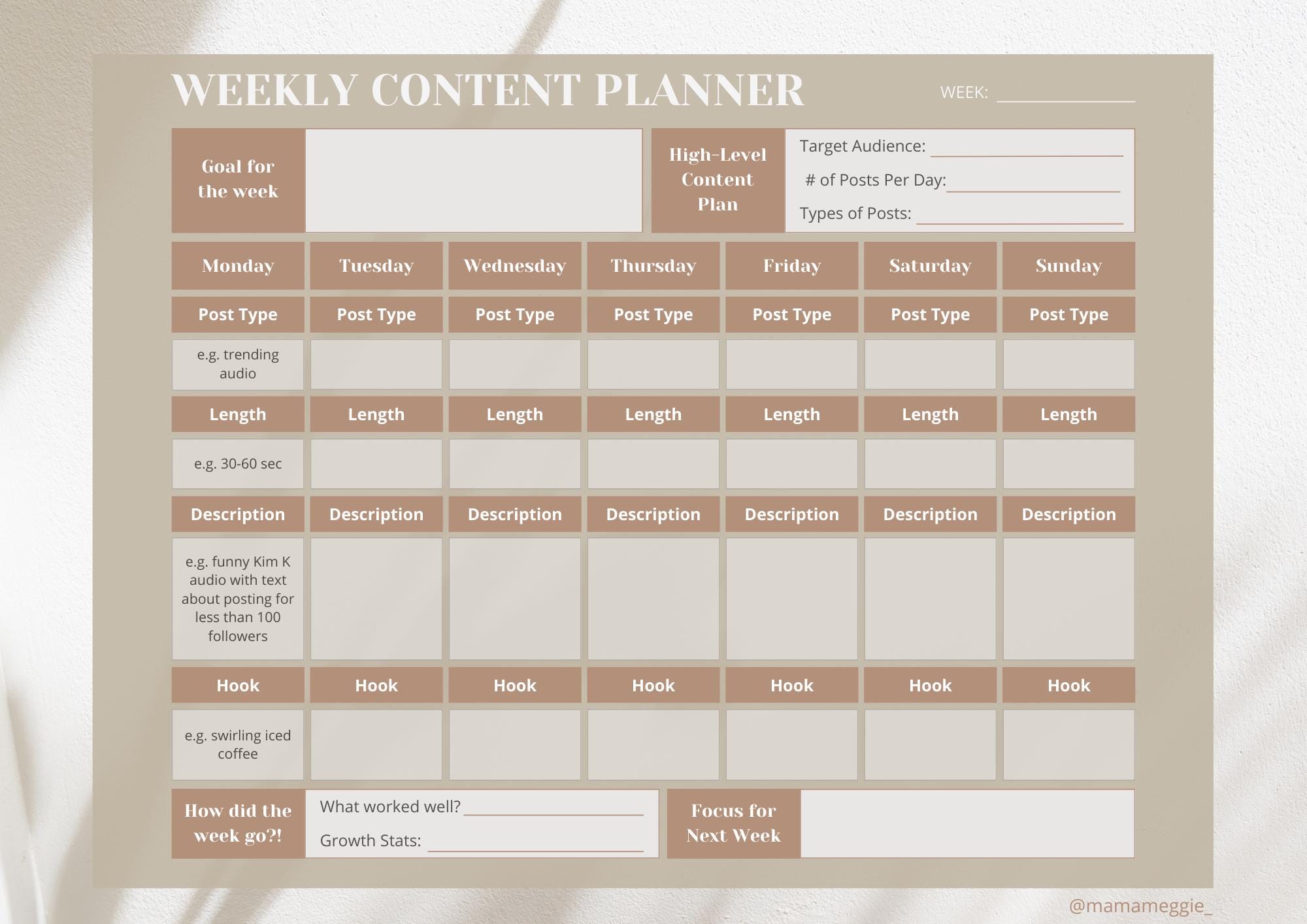 Weekly Social Media Content Creator Planner Calendar - Neutral Tones - Etsy