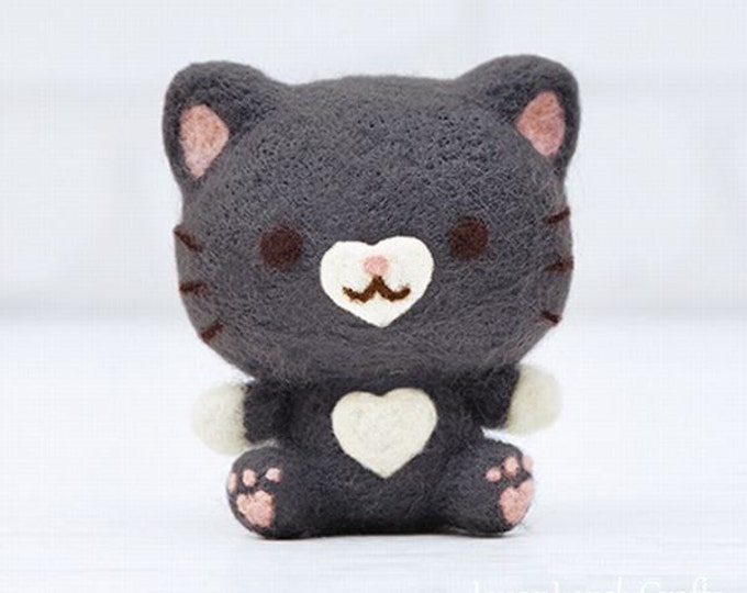 Japanese Needle Wool Felt Mascot DIY Kit, Kawaii Black Kitty Cat SORA ...