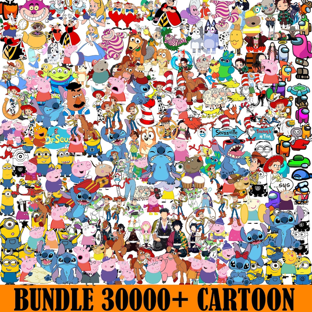 30000+ Cartoon Bundle Mega Pack – SVG, PNG & Font Bundle for Whole Shop ...
