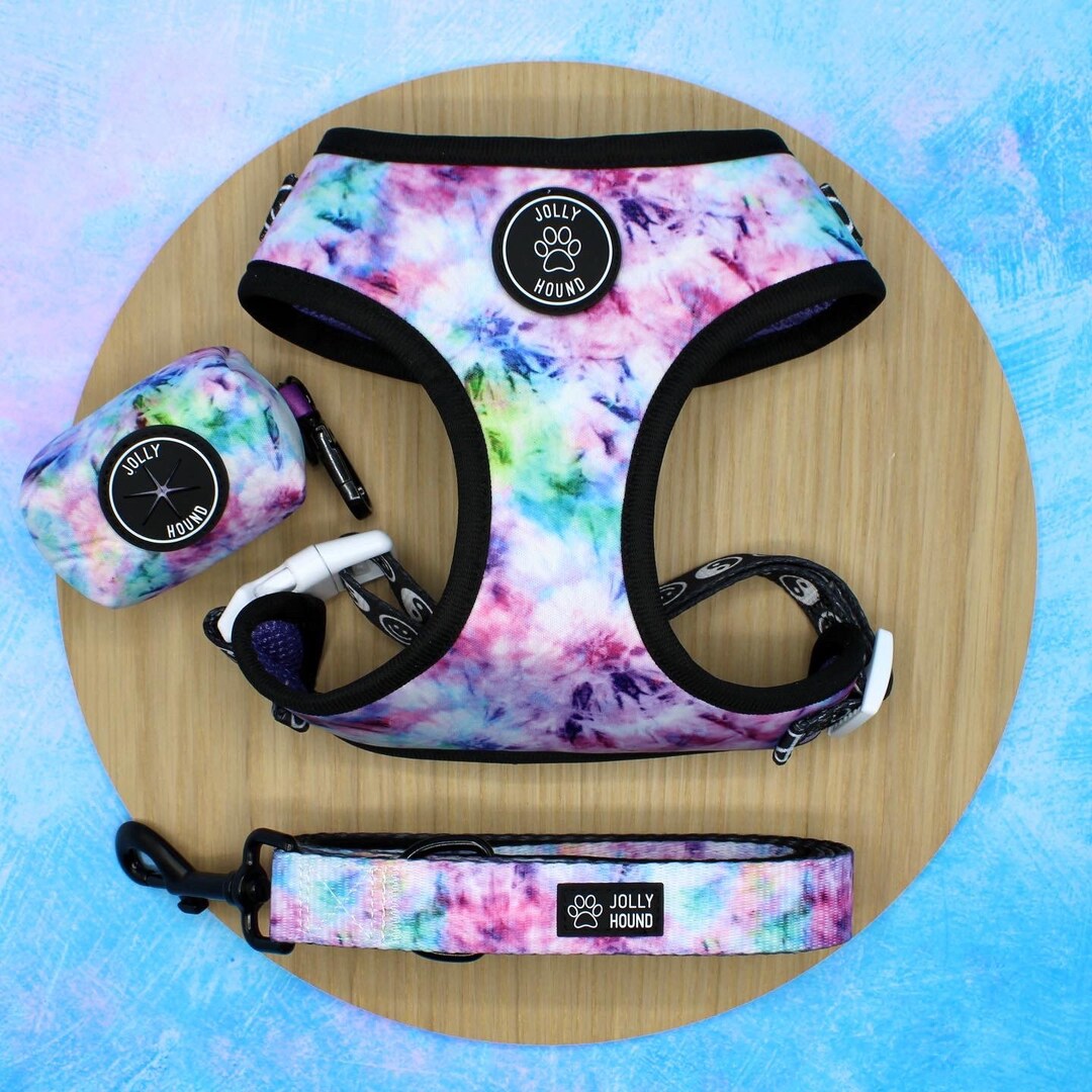 Tie Dye Dog Harness Bundle | Adjustable Harness, Lead & Poop Bag Holder ...