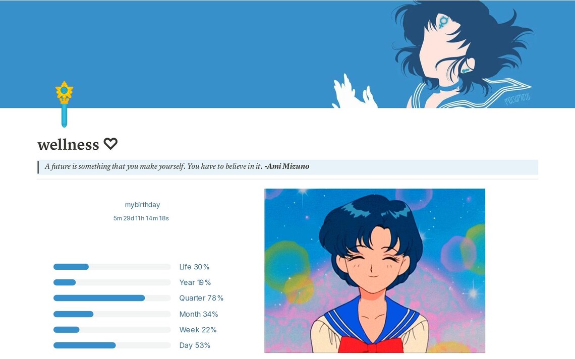 Sailor Mercury Notion Template Productivity Planner, Notion Life ...
