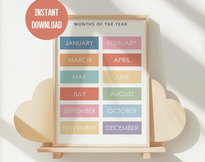 Rainbow Months of the Year Poster, Playroom Educational Poster, Rainbow ...