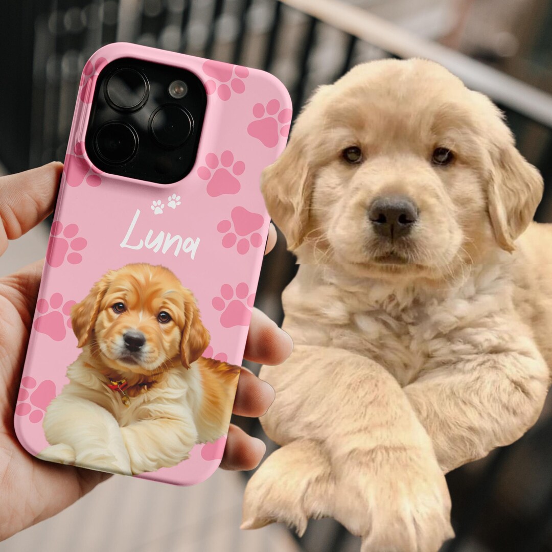 Custom Pet Phone Case Photo Personalized Dog Name Portrait Illustration ...