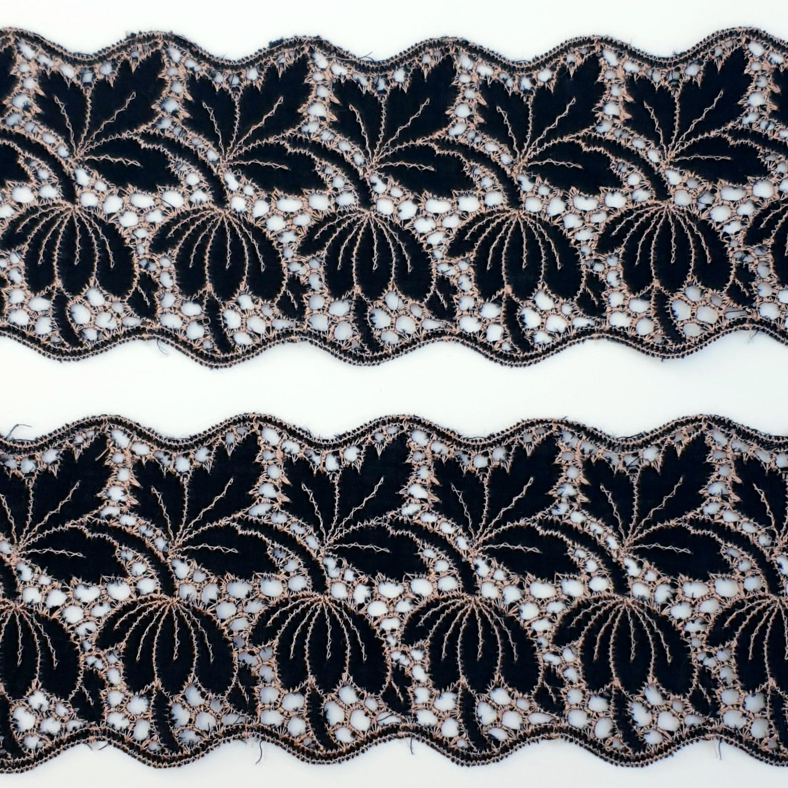 Vintage French Embroidered Wide Lace Trim, Finest Black Cotton With ...