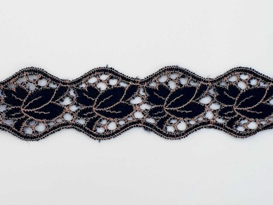 Vintage French Embroidered Lace Trim, Finest Black Cotton With Beige ...