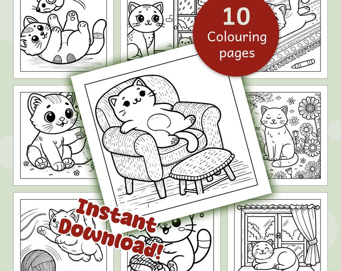 Tiawana T 10 Pages Cute Cat Colouring Pages (part 2) Cartoon Style ...