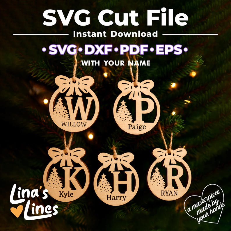Alphabet Christmas Ornament SVG | Personalized Bauble Laser Cut File - Etsy