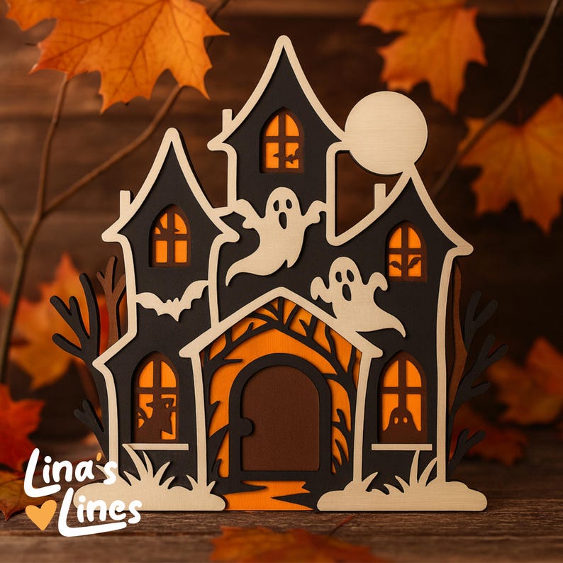 Haunted House SVG | 3D Layered Halloween Decoration | Ghosts & Bats ...
