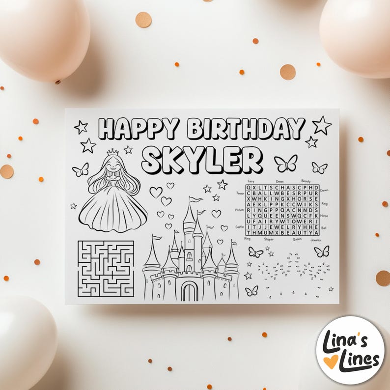 Princess Castle Coloring Page: Birthday Party Placemat (PDF) - Etsy