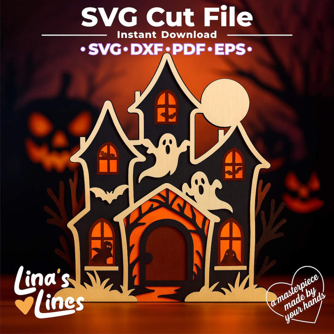 Haunted House SVG | 3D Layered Halloween Decoration | Ghosts & Bats ...