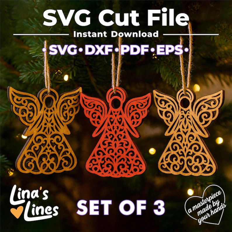 Laser Cut Christmas Angel Ornament SVG Bundle | Filigree Template ...