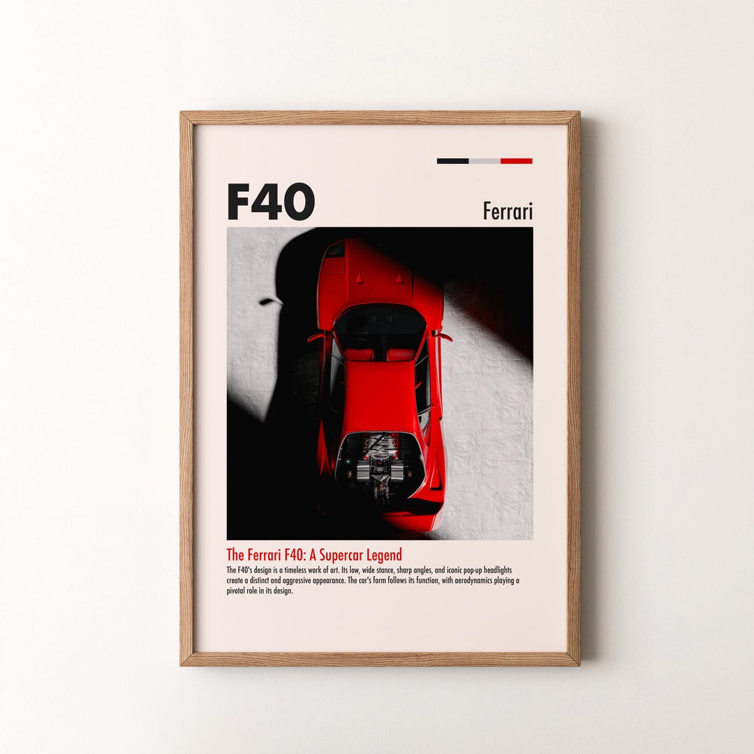 Ferrari F40 Car Print, Wooden Framed Vertical Poster - Etsy