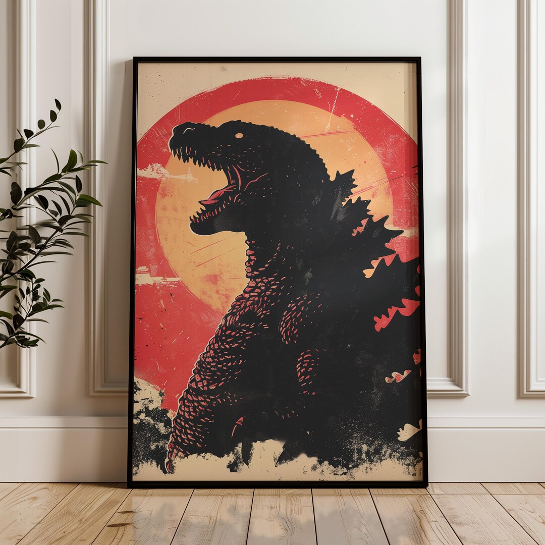 Godzilla Vintage Print, Movie Wooden Framed Vertical Poster - Etsy