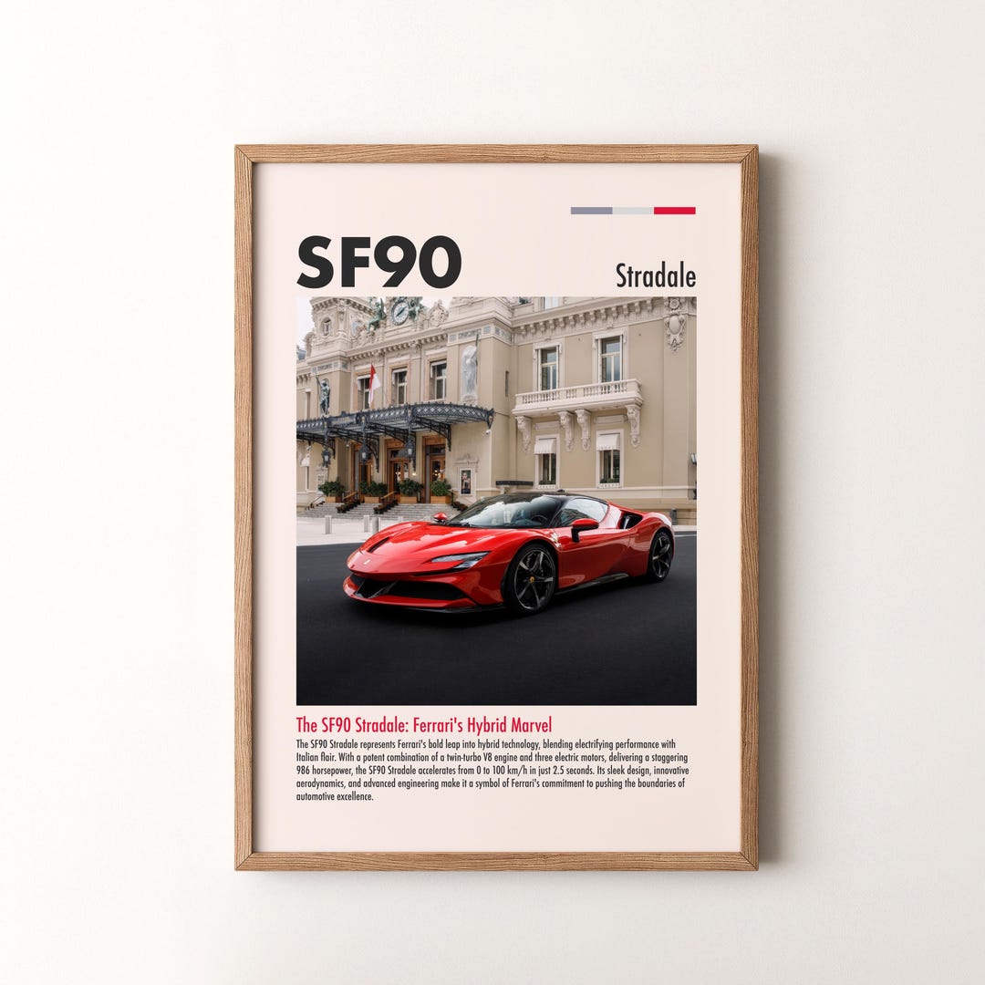 Ferrari SF90 Stradale Car Print, Framed or Unframed Vertical Poster - Etsy