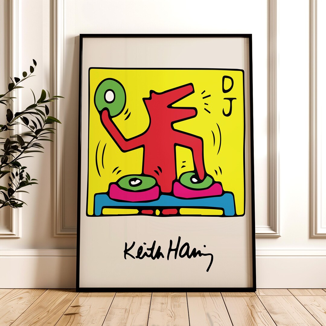 Keith Haring Print, Dragon DJ Wooden Framed Vertical Poster - Etsy