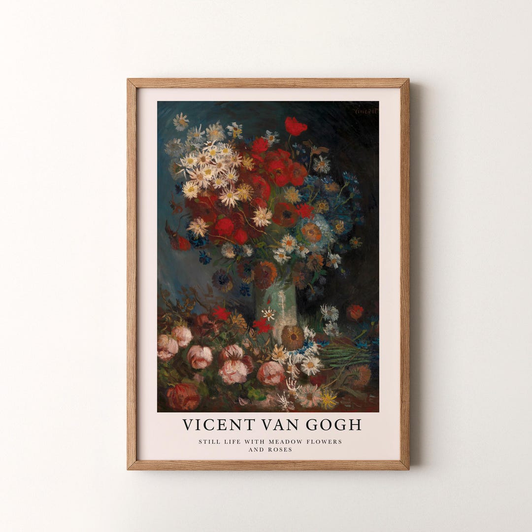 Van Gogh Flowers Print: Still Life, Meadow Roses, Framed Vertical ...