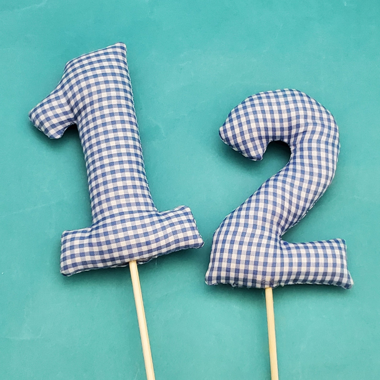 Gingham Number Topper First birthday topper G248 stuffed | Etsy