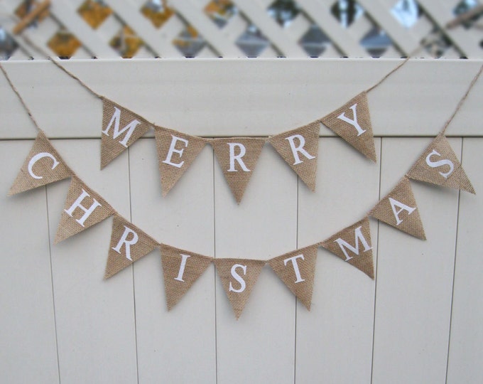 Christmas Banner Rustic Natural Burlap Merry Christmas - Etsy