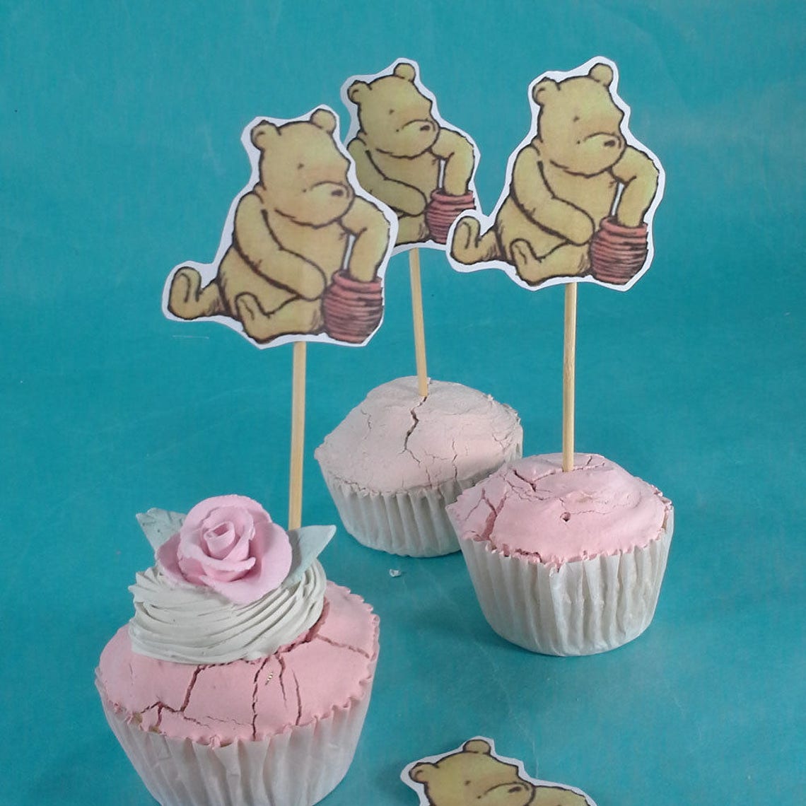 Pooh Cupcake Toppers Classic Pooh Birthday Shower Toppers - Etsy