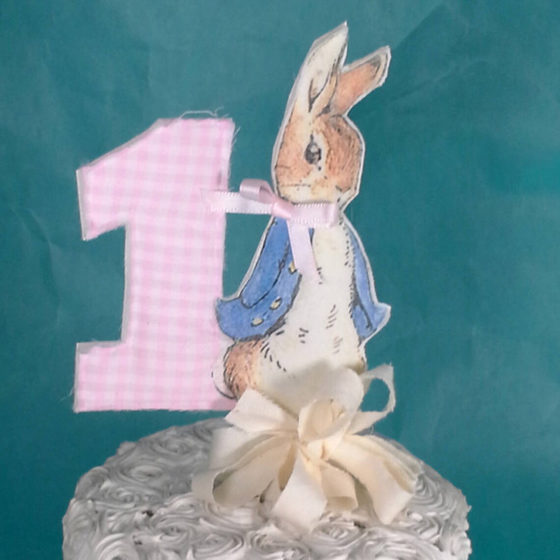 Shabby Chic Peter Rabbit Cake Topper Pink Fabric Peter - Etsy