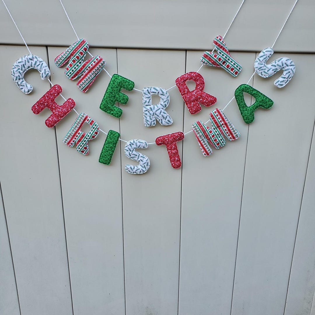 Merry Christmas Banner, Fabric Letter Bunting, Holiday Fabric Letter ...