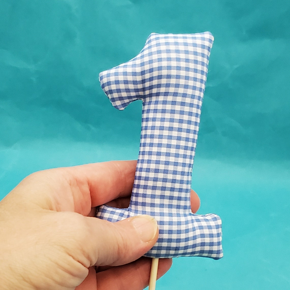 Gingham Number Topper First birthday topper G248 stuffed | Etsy
