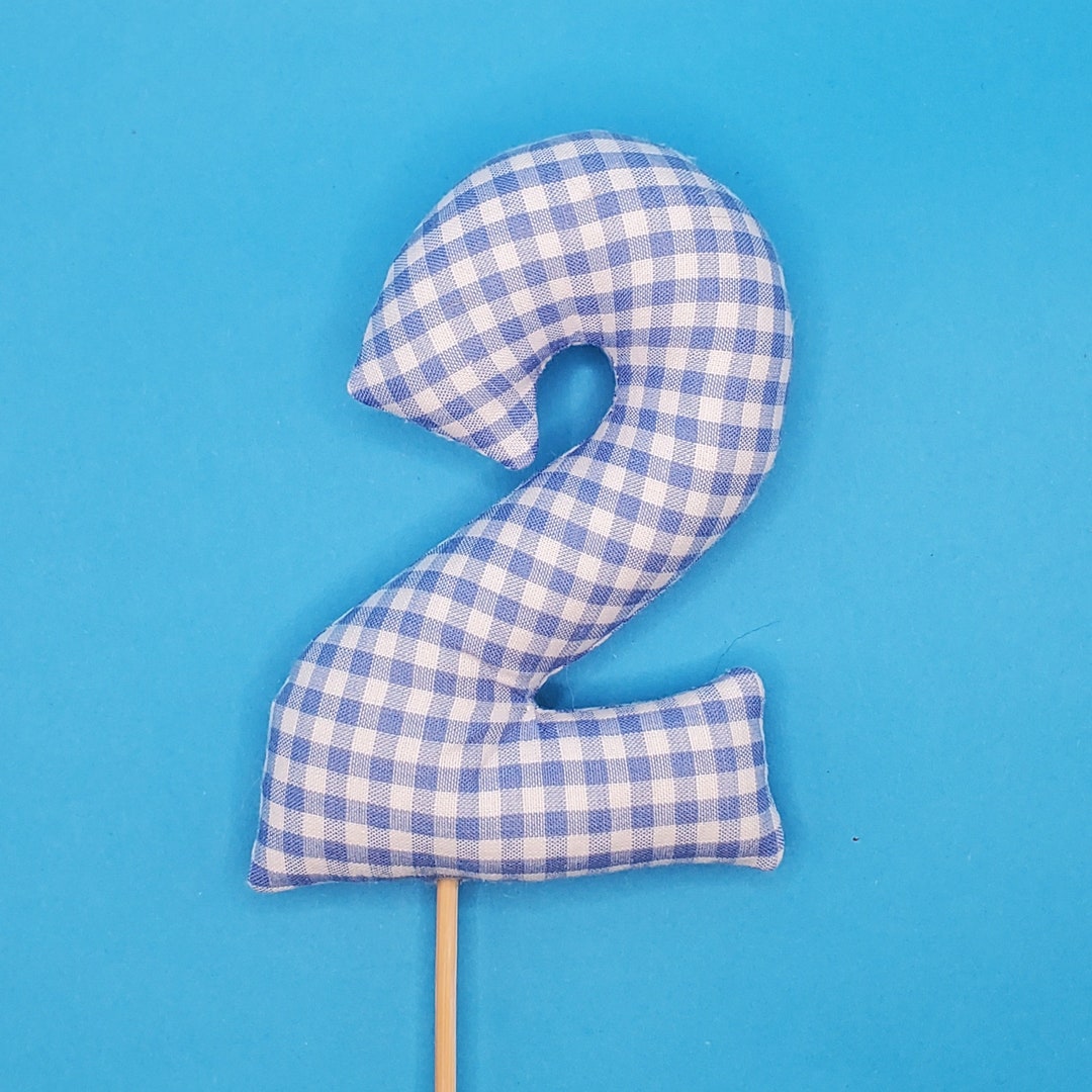 Blue Gingham Number Topper, Second Birthday Topper D131 Stuffed Gingham ...