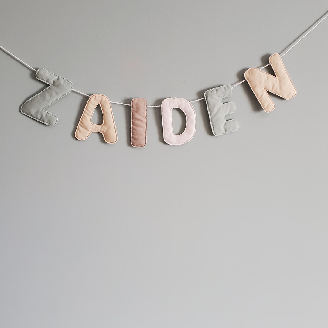 Neutral Name Banner, Custom Fabric Letter Bunting, Neutral Name Room ...