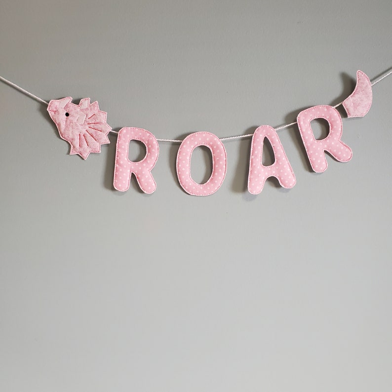 Dinosaur Fabric Banner, Pink ROAR Bunting, Nursery Decor - Etsy