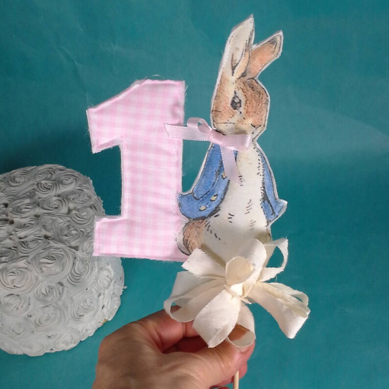 Shabby Chic Peter Rabbit Cake Topper Pink Fabric Peter - Etsy