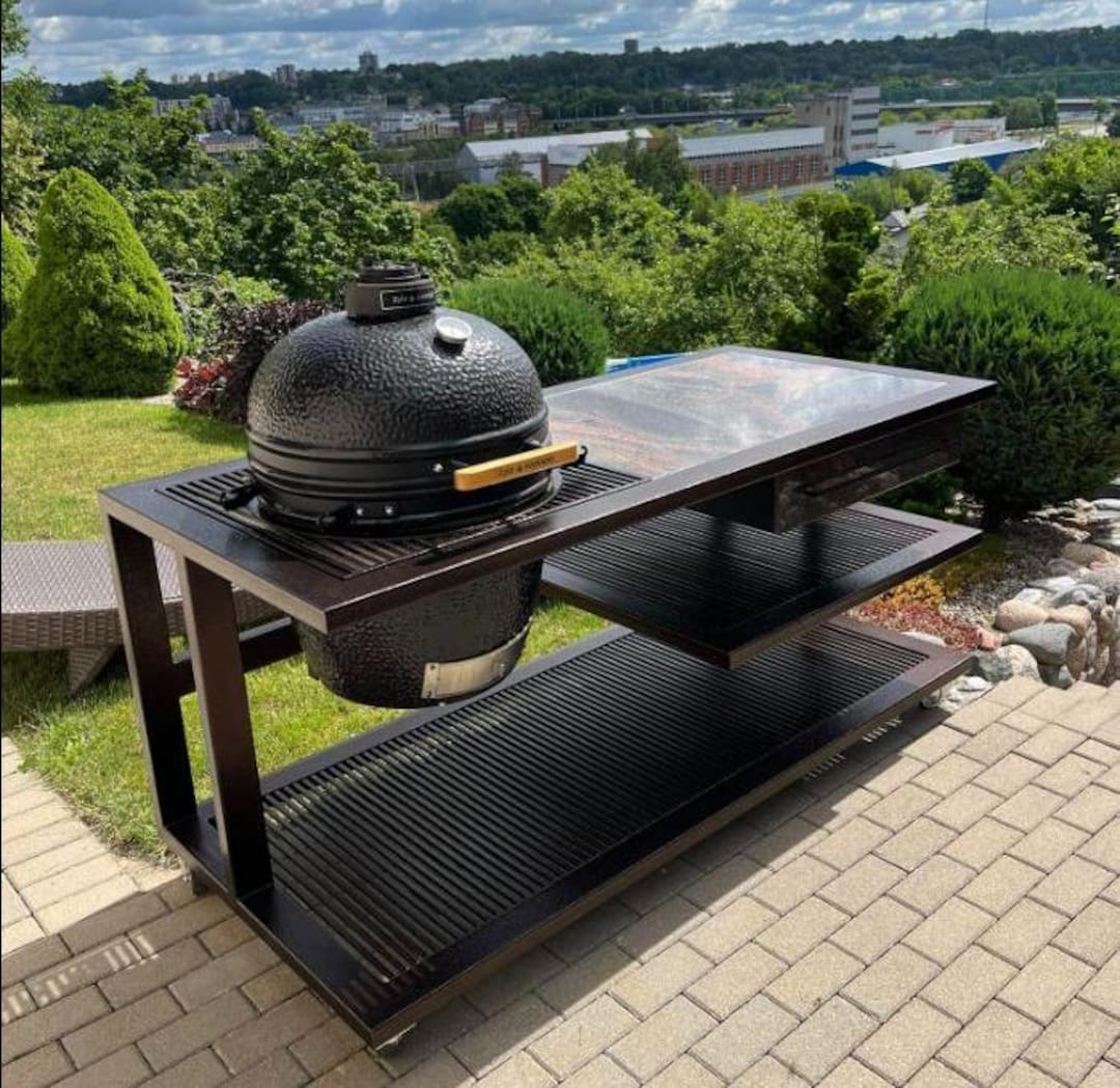 Outdoor Kitchen With Ceramic Grill Kamado. Outdoor Kitchen Made of ...