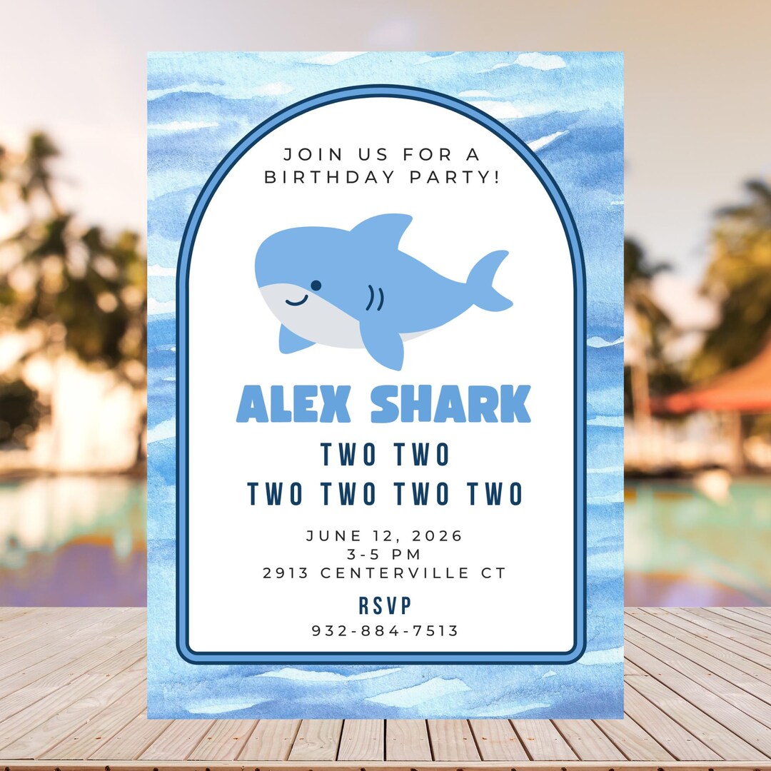 Custom Baby Shark Two Two Invitation, Baby Shark Invite, Birthday Shark ...
