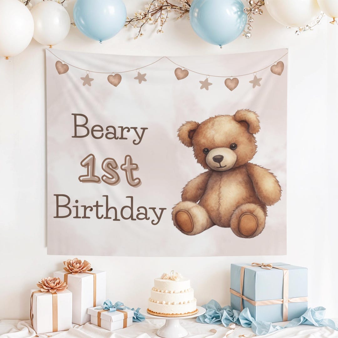 Beary 1st Birthday Banner, Beary First Birthday Sign, Beary 1st ...