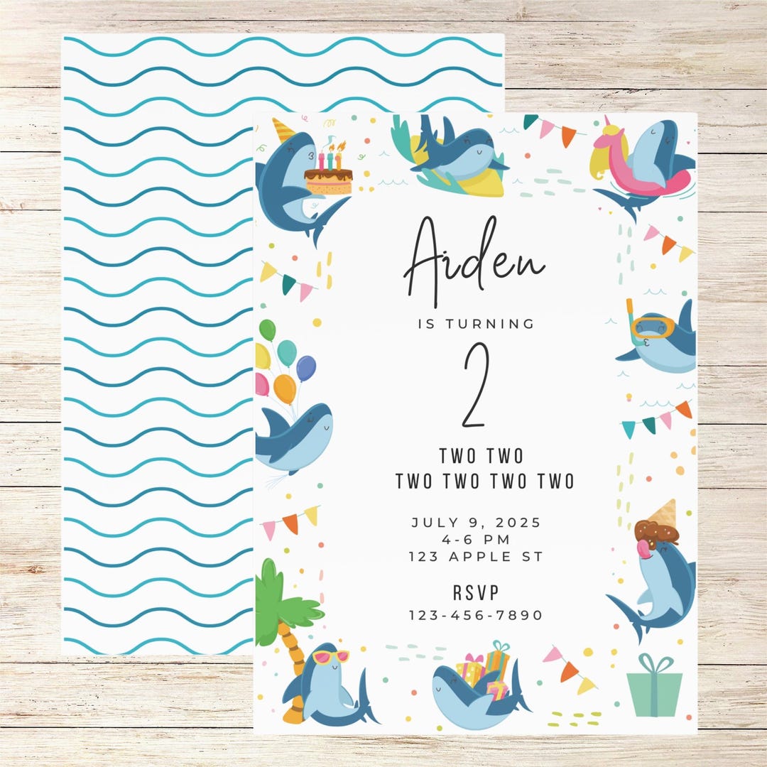 Custom Baby Shark Two Two Invitation, Baby Shark Invite, Birthday Shark ...