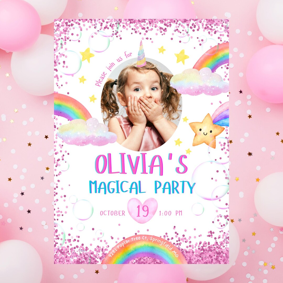 Custom Magical Birthday Invitation, Magical Unicorn Birthday Invites ...