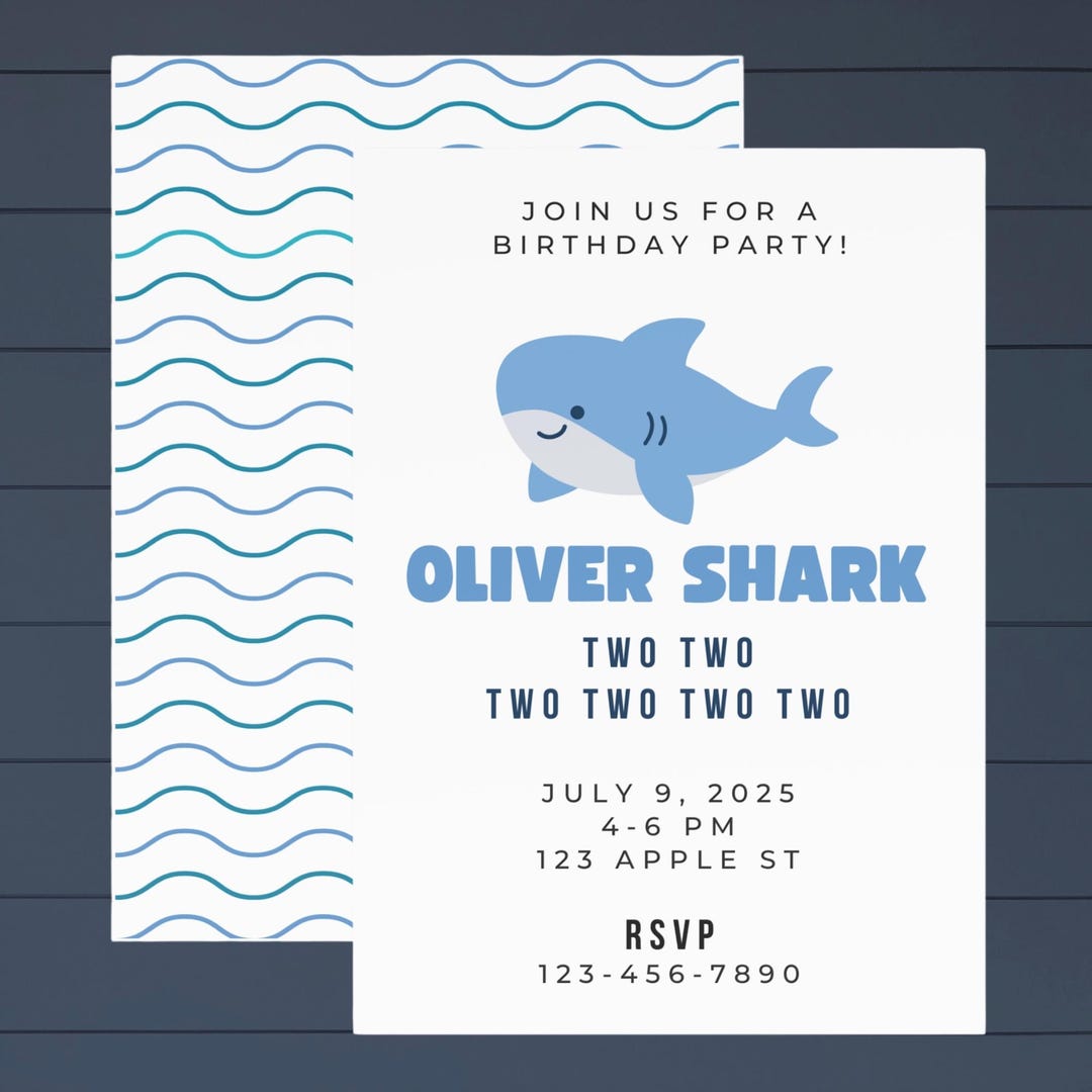 Custom Baby Shark Two Two Invitation, Baby Shark Invite, Birthday Shark ...