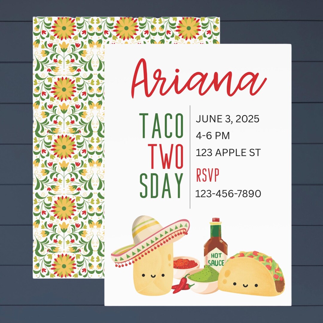 Custom Taco Twosday Invitation, Taco Birthday Party Invitation, Fiesta ...